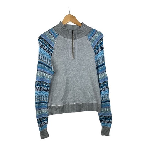 Sundance KNIT NORDIC SLEEVE Knit Sweater 1/4 Zip Pullover Raw Edge Gray ...