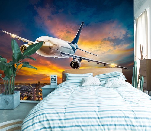 3D City Plane G1299 Transport Wallpaper Mural Self-adhesive Removable ...