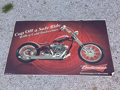 BUDWEISER BUDWIESER MOTORCYCLE BIKER BEER BANNER SIGN 60x35 | eBay