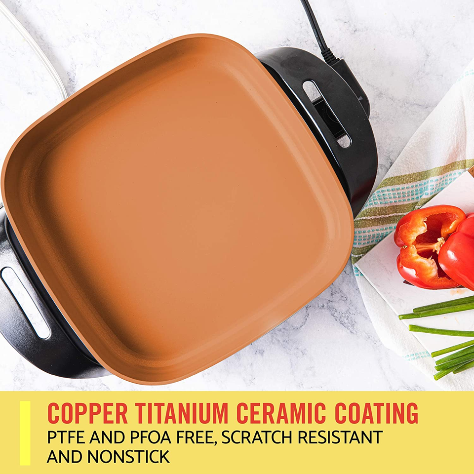 Bella 12 X 12 Inch Electric Skillet with Copper Titanium Coating, 1200 ...