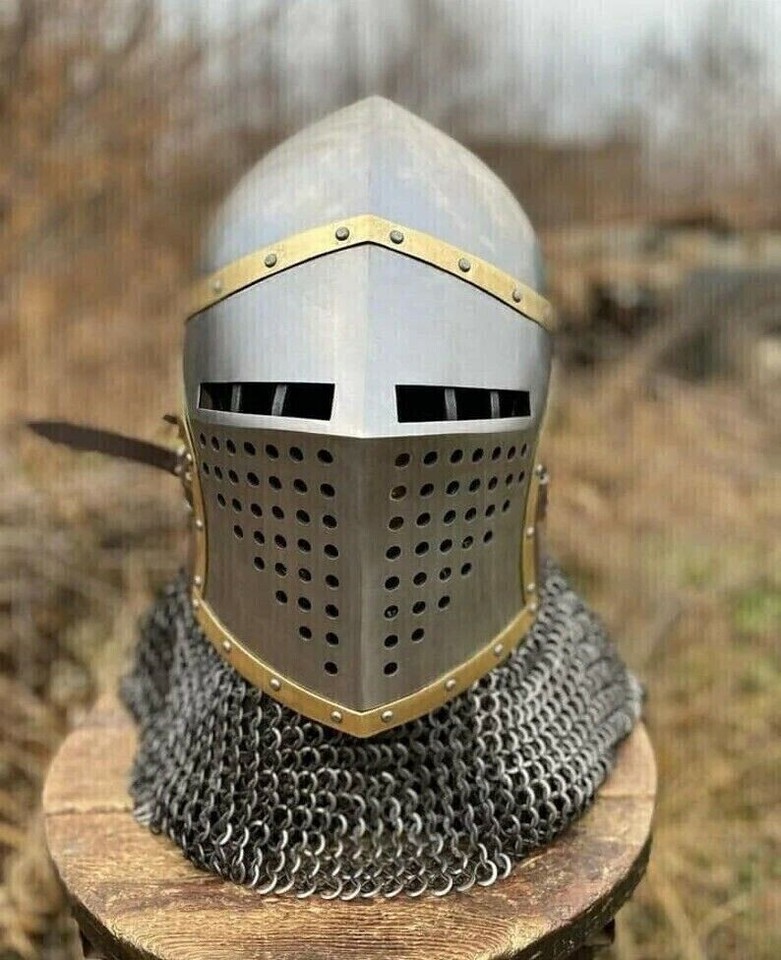 Medieval Crusader Bascinet Chainmail Helmet 14 Gauge German Helmet ...