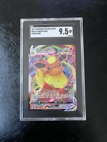 SGC 9.5 Flareon Vmax Full Art 018/203 Evolving Skies Pokemon Mint+ Low ...