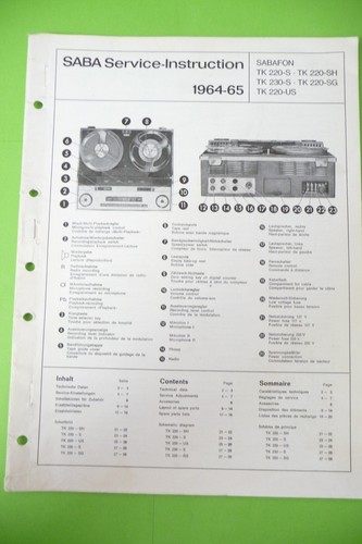 Service Manual Guide For Saba Sabafon TK 220-S, SH, SG, US, TK 230-S ...
