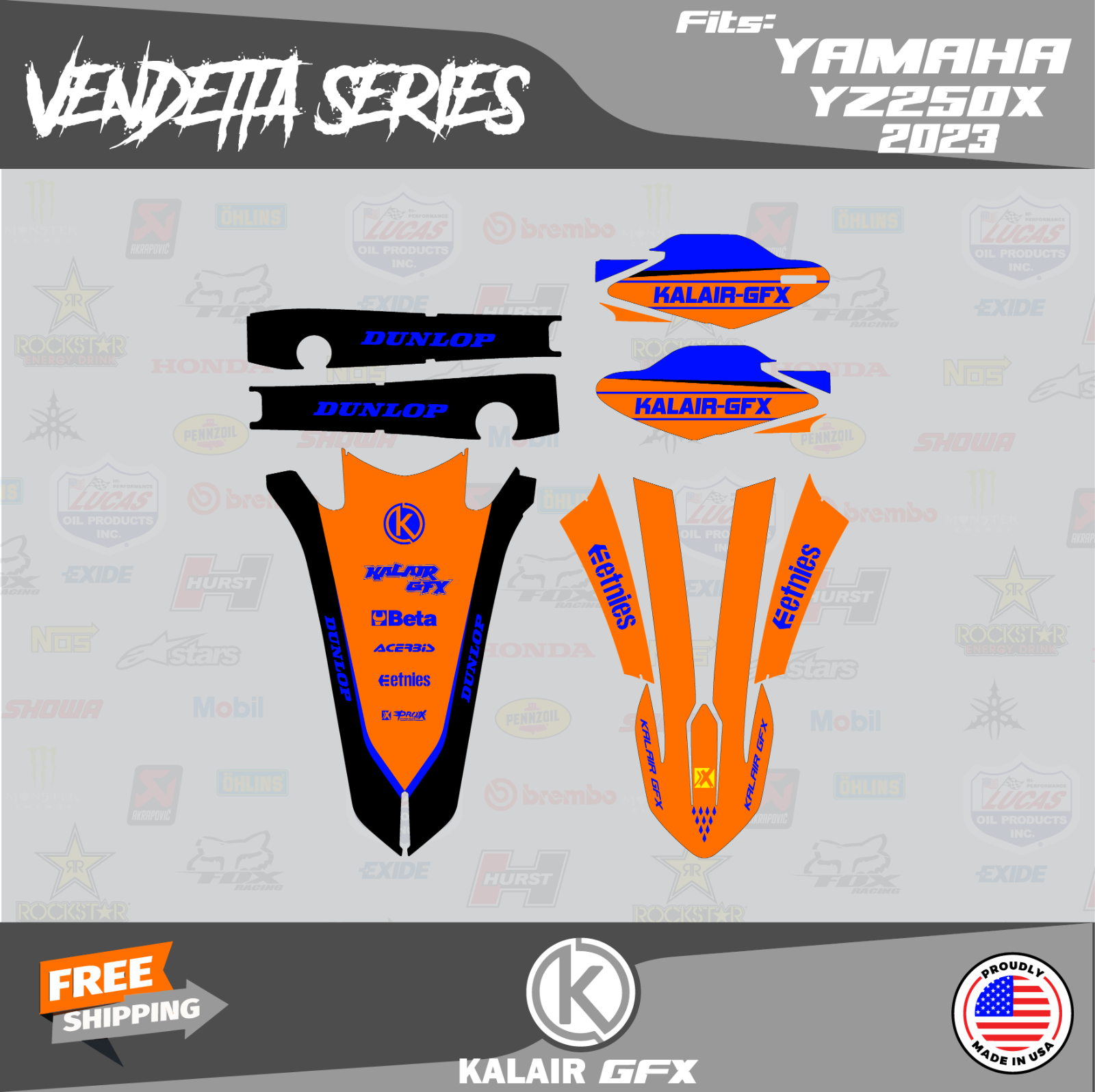 Graphics Decal Kit for YAMAHA 2-stroke YZ250X (2023) Vendetta Series ...