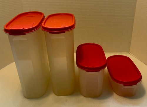 Vintage Tupperware Modular Mates Oval With Red Lids Set Of 4 + Lids | eBay