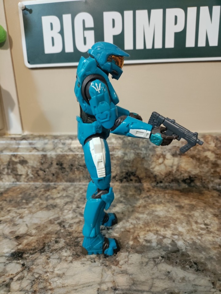 HALO 2 Teal Cyan Spartan Action Figure 8” Joyride Studios HTF With Pew ...