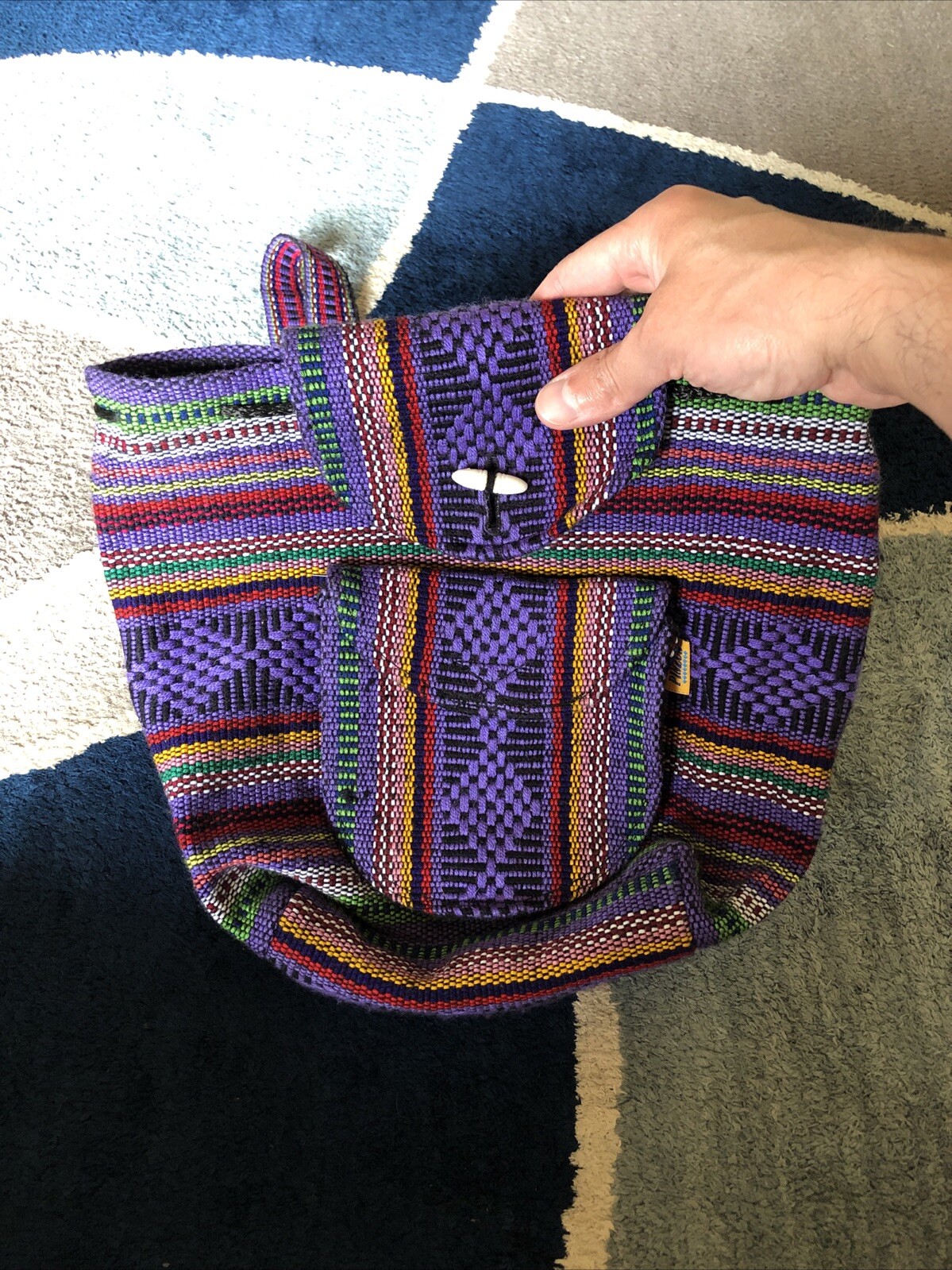 Artesanias Mr. Pinzon Mexico Woven Drawstring Boho Hippie Bag Rasta ...