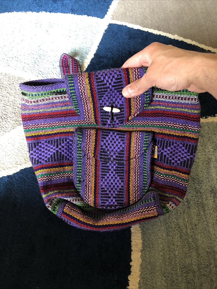 Artesanias Mr. Pinzon Mexico Woven Drawstring Boho Hippie Bag Rasta ...