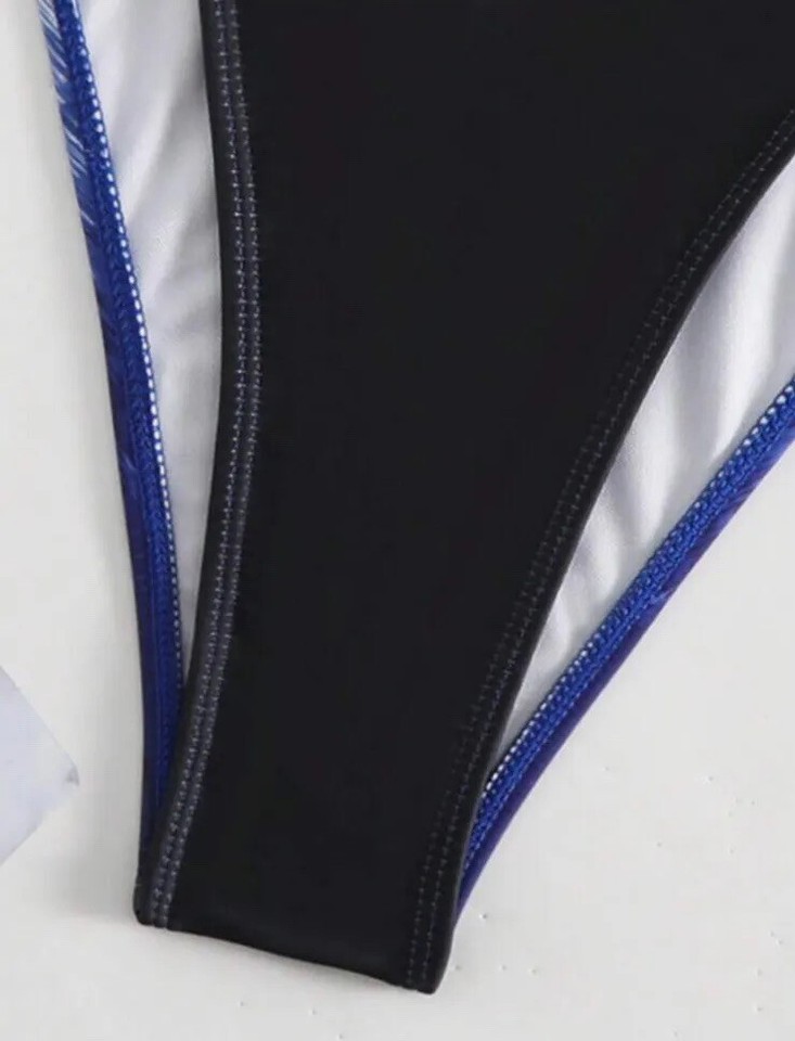 shein Women Blue One Piece Cross Backless Swimwear cutout Monokini ...