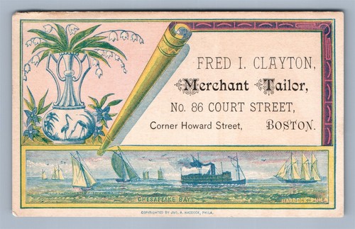 BOSTON MA FRED CLAYTON MERCHANT TAILOR VICTORIAN TRADE CARD | eBay