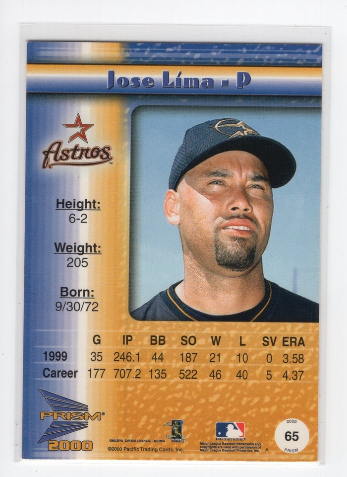 2000 Pacific Prism Texture Silver Baseball #65 Jose Lima Houston Astros ...