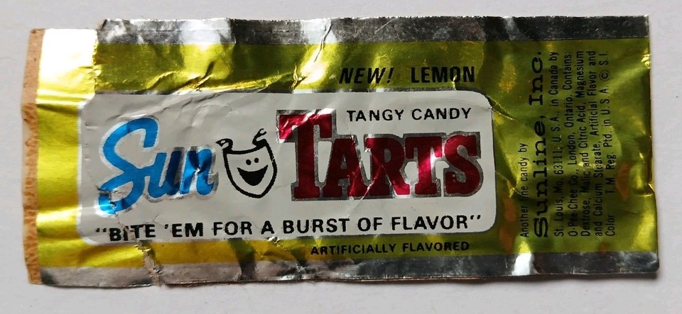 RARE VTG Foil SUNTARTS "NEW LEMON" Candy wrapper SWEETARTS SUNLINE O ...