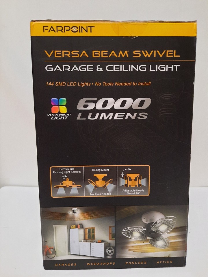 FarPoint 6000 Lumens Versa Beam Swivel Garage Ceiling Lights LED Easy ...