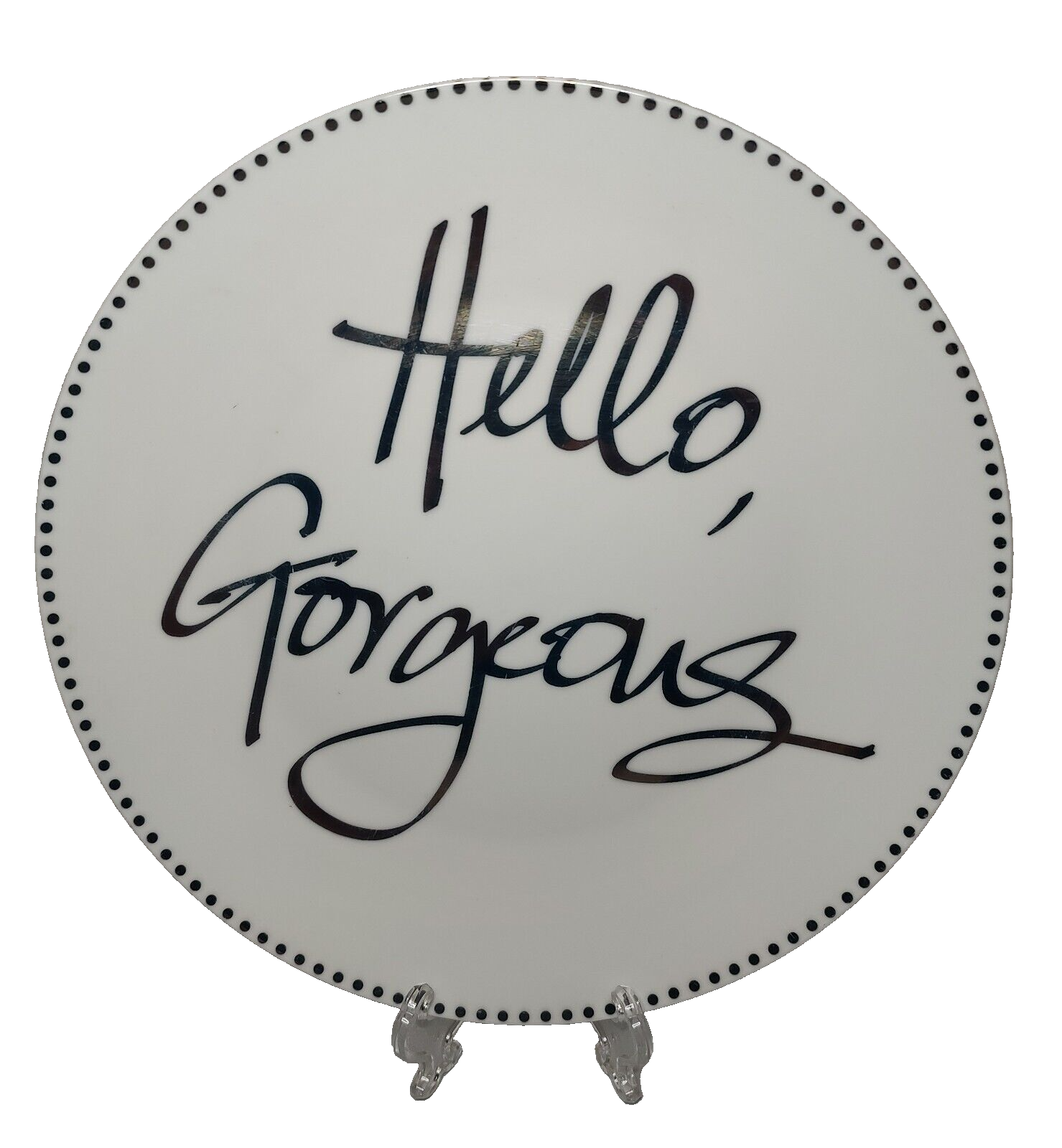 Pier 1 Imports Hello Gorgeous White Plate Gold Script 8" Round ...
