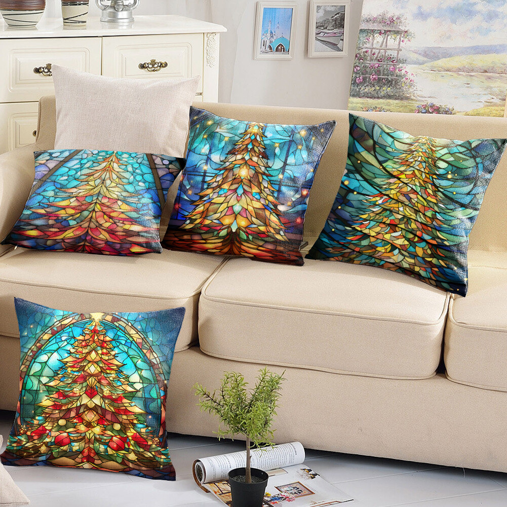 4pcs Linen Printed Mandala Stain Glass Pillow Cover Decor Pillow Covers ...