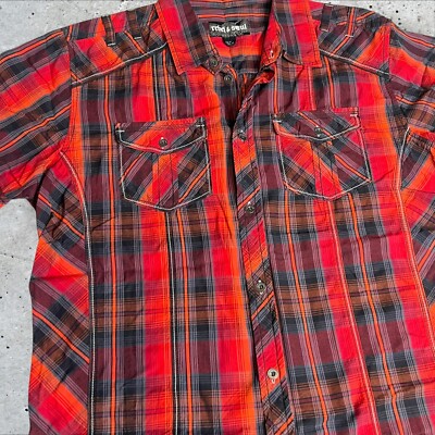 Rebel & Soul Y2K Emo Grunge Plaid Short Sleeve Button Up Shirt Size L ...