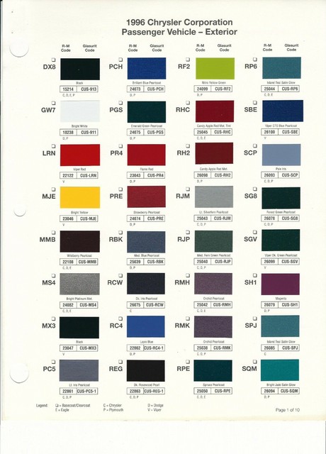 1996 CHRYSLER DODGE STEALTH PLYMOUTH JEEP DODGE TRUCK PAINT CHIPS BASF ...