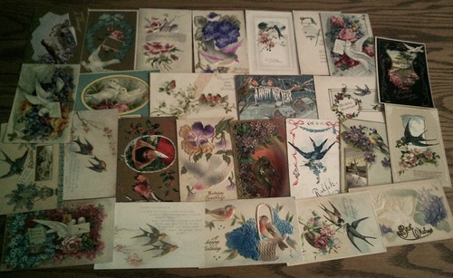 LOT OF 48 ANTIQUE POSTCARDS ALL WITH BIRDS, FANCY DESIGNS, GERMANY ...
