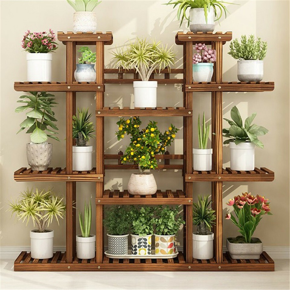 Multi Tier Wood Flower Rack Plant Stand Shelves Bonsai Display Book ...