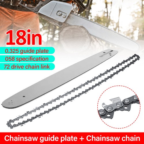 18" inch Chainsaw Guide Bar & Saw Chain Blade Set 0.325" .058" 72DL ...