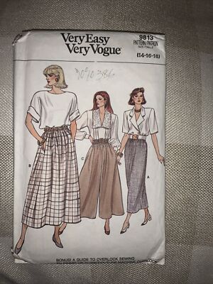Vogue 9813 Vintage Very Easy Sewing Pattern Skirt & Culottes 14 16 18 ...