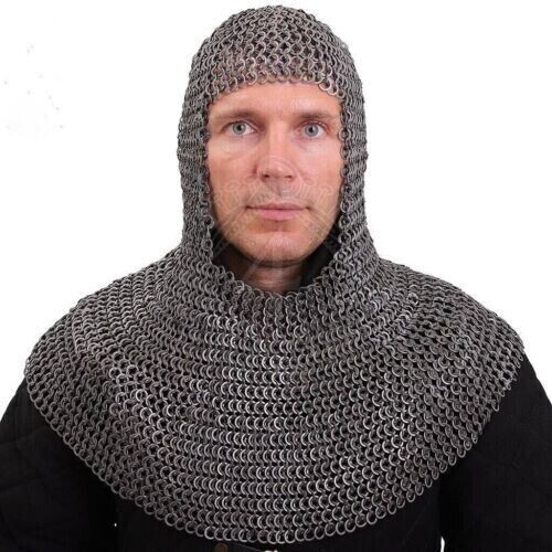 Medieval Knight Chainmail Hood Round Riveted With Washer Chain Mail ...