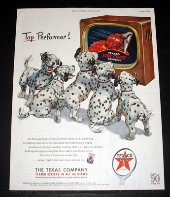 1952 OLD MAGAZINE PRINT AD, TEXACO FIRE-CHIEF GASOLINE, CUTE DALMATION ...