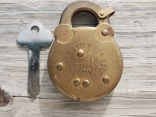 USPS Post Office Vintage Brass Street Letter Box Padlock with Key ...
