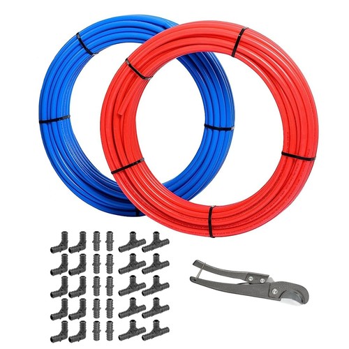 1/2 Inch PEX-B Pipe,2 Rolls Blue & Red Each 100 Feet (200ft) Length PEX ...