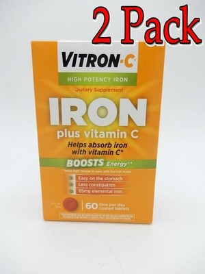 (2PK) Vitron-C High Potency Iron+Vit C 60 Coated Tablets 363736123017VL ...