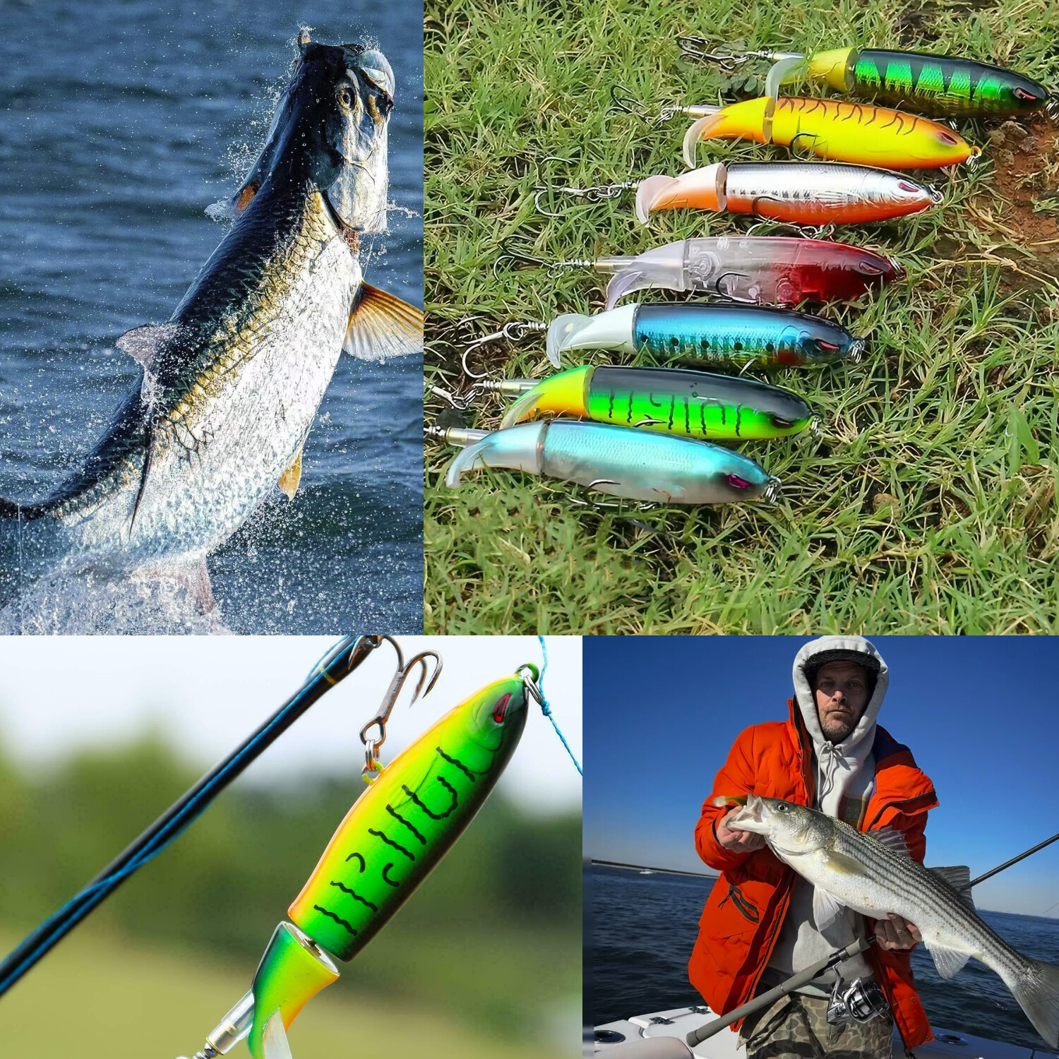 Fishing Lures Whopper Popper Topwater Floating Rotating Tail 3D Eyes ...