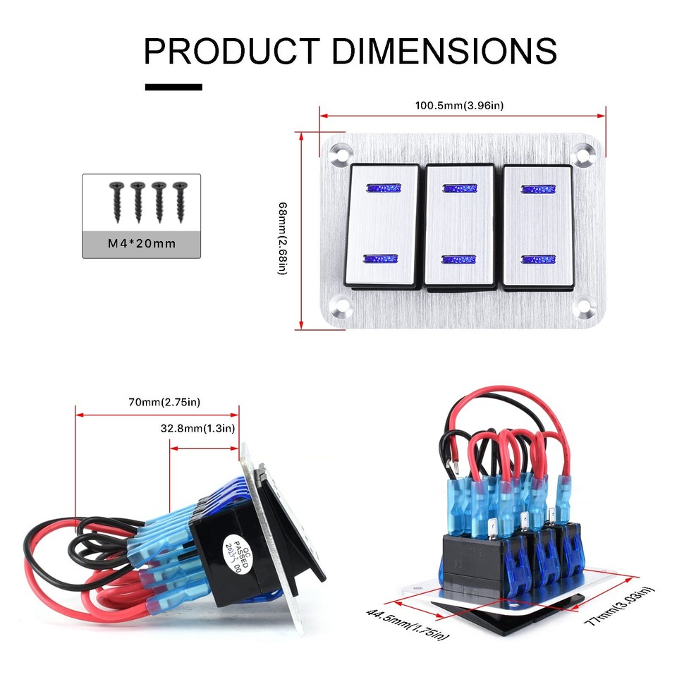 Waterproof Rocker Switch Panel 3 Gang Aluminum Rocker Switch Panel 12V ...