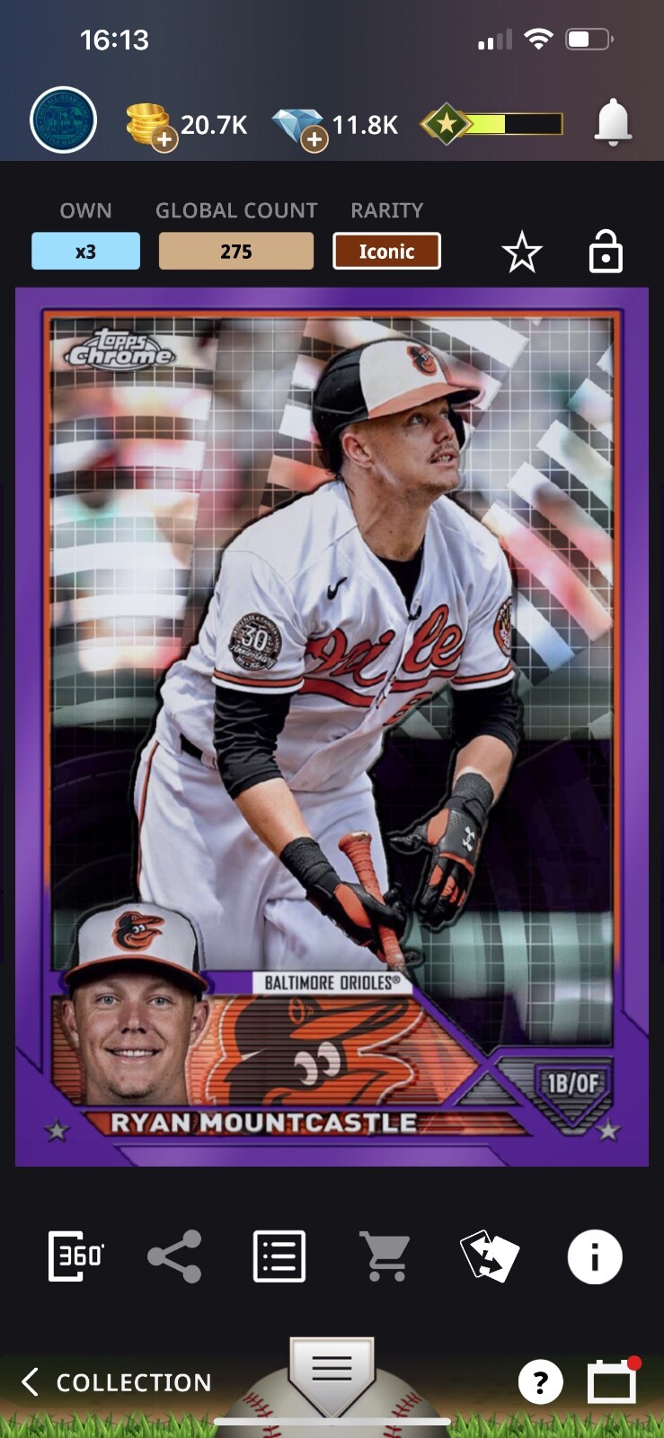 Topps Bunt Ryan Mountcastle Iconic Purple Sonar Chrome 23 /275cc ...