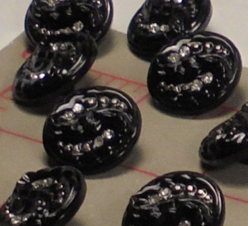 8 Lg. Czech Glass Buttons Ruffle Leaves Rhinestones & Tiny Hematite ...