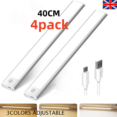4X Rechargeable LED PIR Motion Sensor Light Strip Wireless Cabinet ...