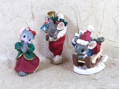 MouseKins Three Vintage Mini Resin Christmas Mouse Figurines & Ornament ...
