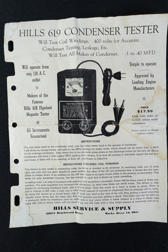 Vtg Hills Condenser Tester Magneto Condenser Tester Compression Gage ...