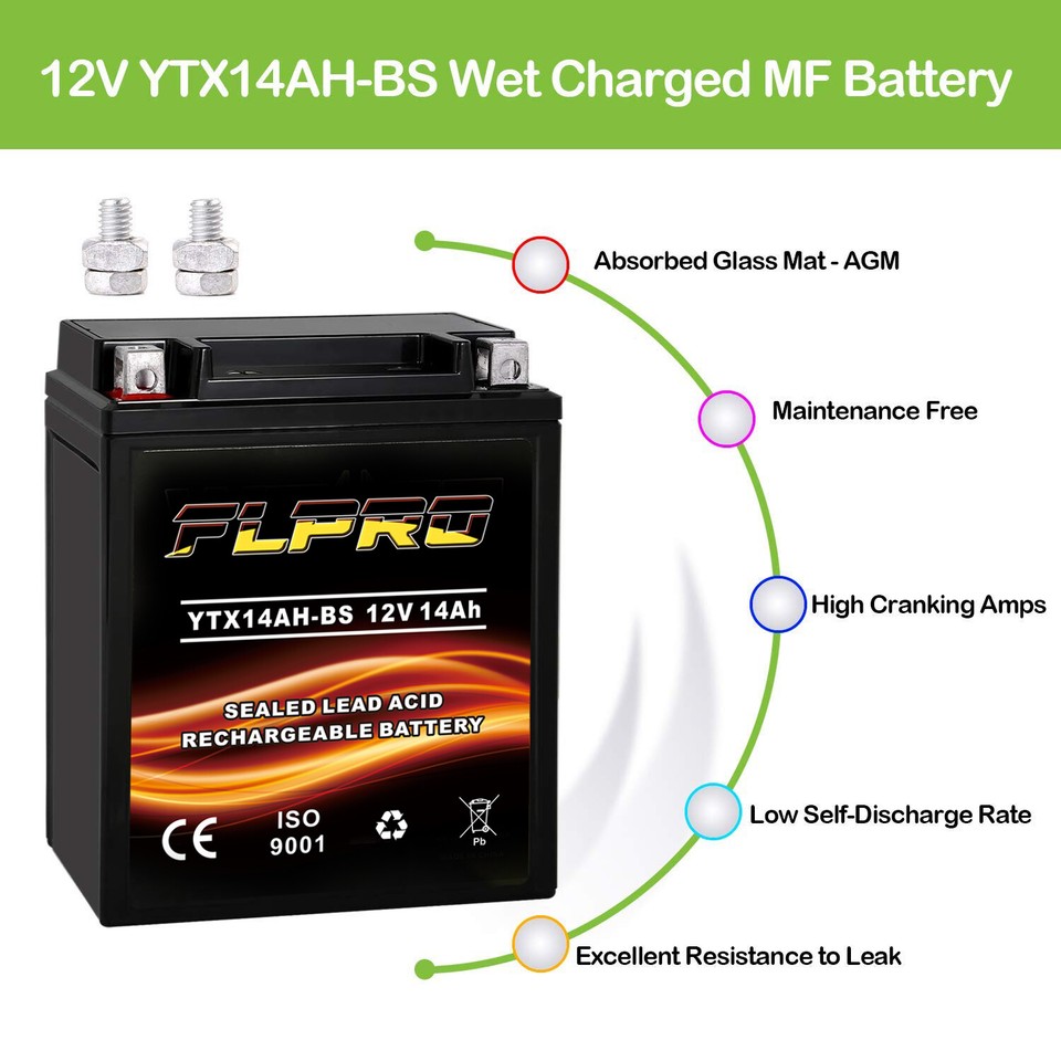 YTX14AH-BS Battery for Snowmobile Polaris IQ Touring/Trail/Trail ...