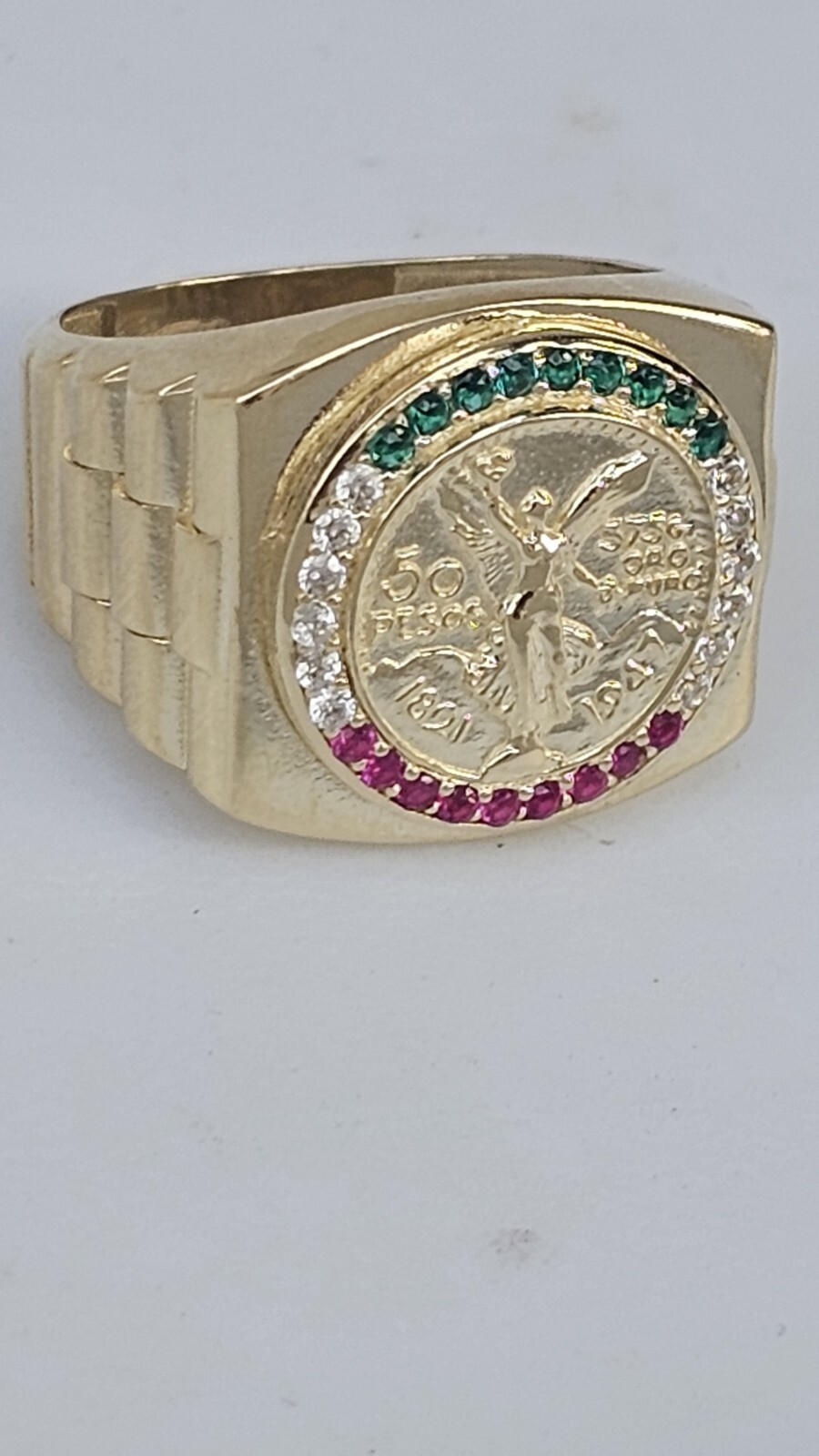 solid 14k Yellow Gold Mexican Pesos Centenario Nugget Ring Size 9 10.5 ...