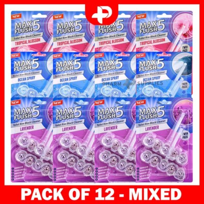 Max Flush 5 Toilet Rim Block Twin Cleaner Bowl Cleaner Mixed Scents 12 ...