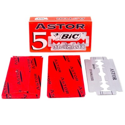 100 BIC Astor Stainless Double Edge Safety Razor Blades-SMOOTH (Card of ...