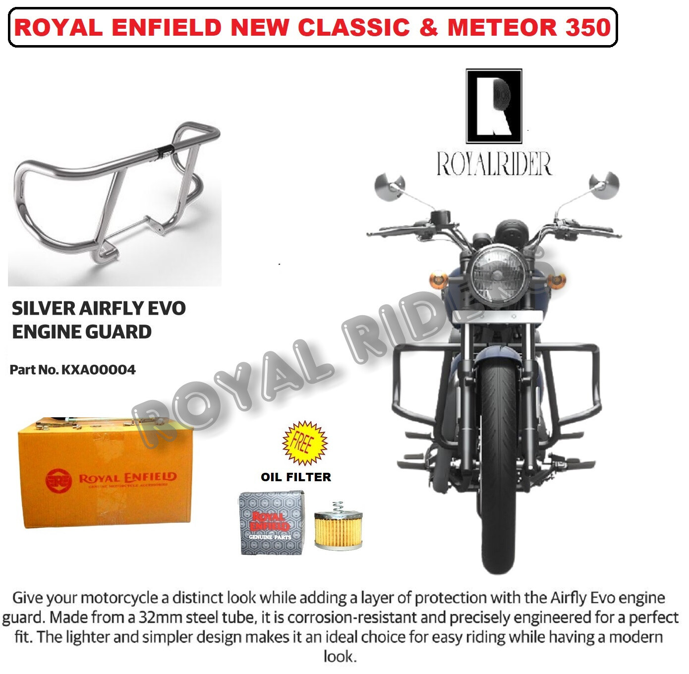 Fits Royal Enfield NEW CLASSIC & METEOR 350 "SILVER AIRFLY EVO ENGINE ...
