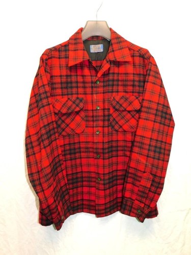 Vintage 1960s Pendleton M Red Tartan Plaid Wool Board Shirt Button Loop USA Made | eBay
