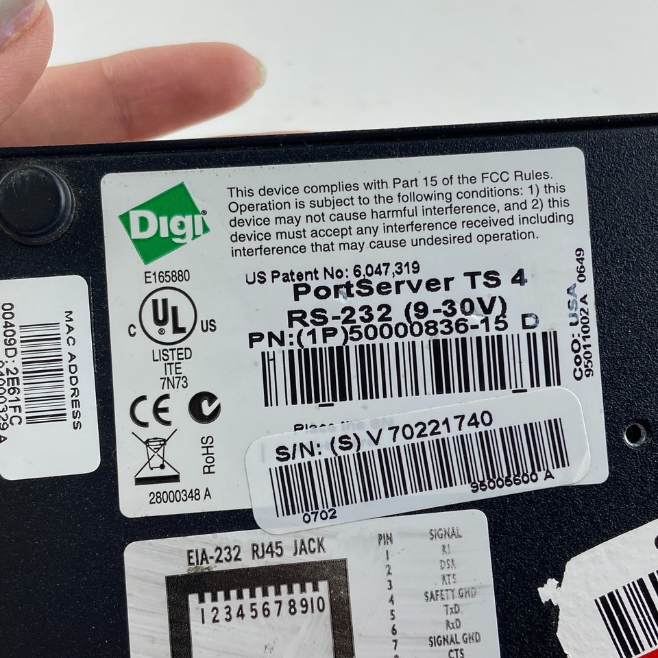 Digi PortServer TS RS-232 Serial to Ethernet Device Server Black 4 ...