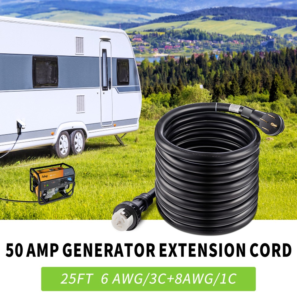25/50FT 50 Amp Generator Cord+Power Inlet Box 125V/250V NEMA14-50P/SS2 ...