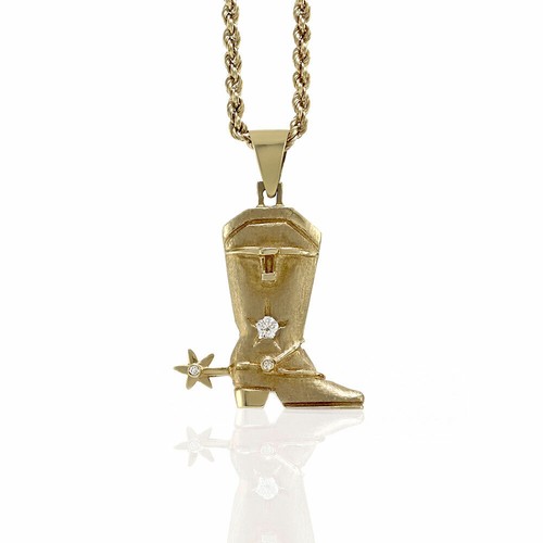 Cowboy Boot and Spur Pendant in Gold - Gem