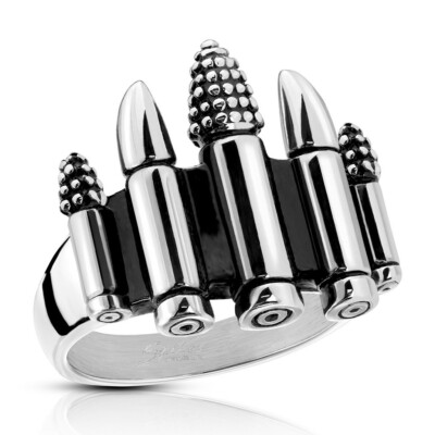 Stainless Steel Men's Bullet Cartridges Tapered Polished Ring Size 9-13 ...