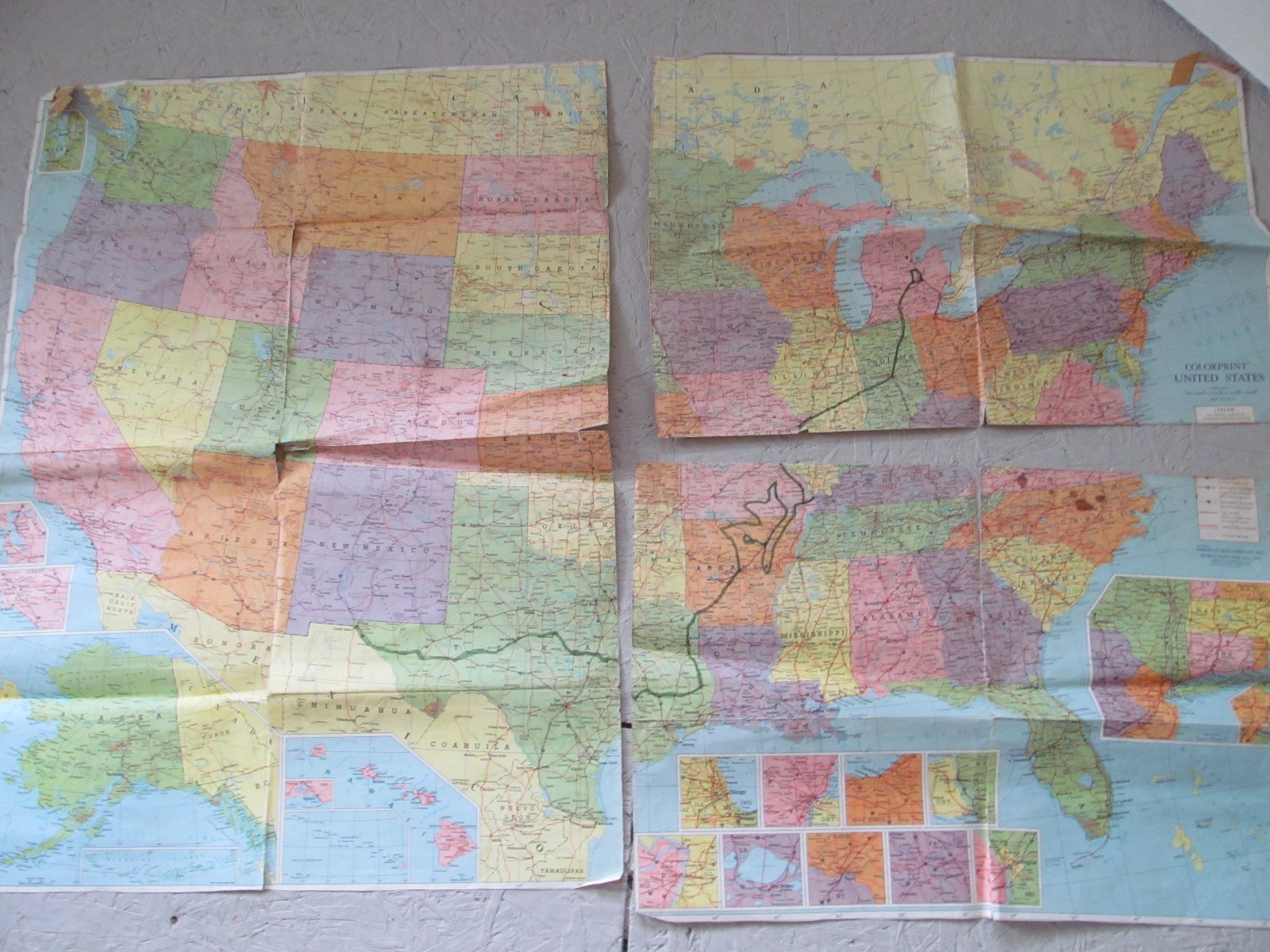 Vintage United States Map American Map Co Large Wall 48 x 33 Colorprint ...