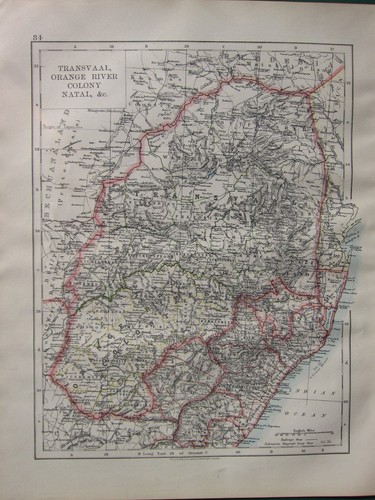1900 VICTORIAN MAP ~ TRANSVAAL ORANGE RIVER COLONY NATAL SWAZI LAND ...