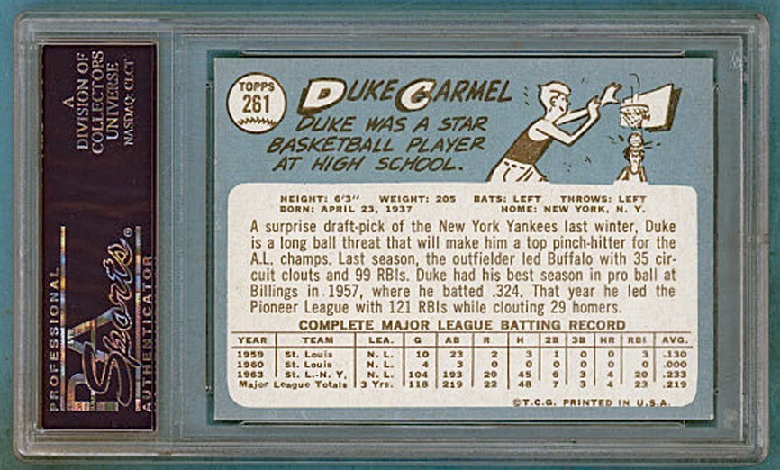 1965 Topps Duke Carmel #261 PSA 8.5! Yankees! POP 2! | eBay
